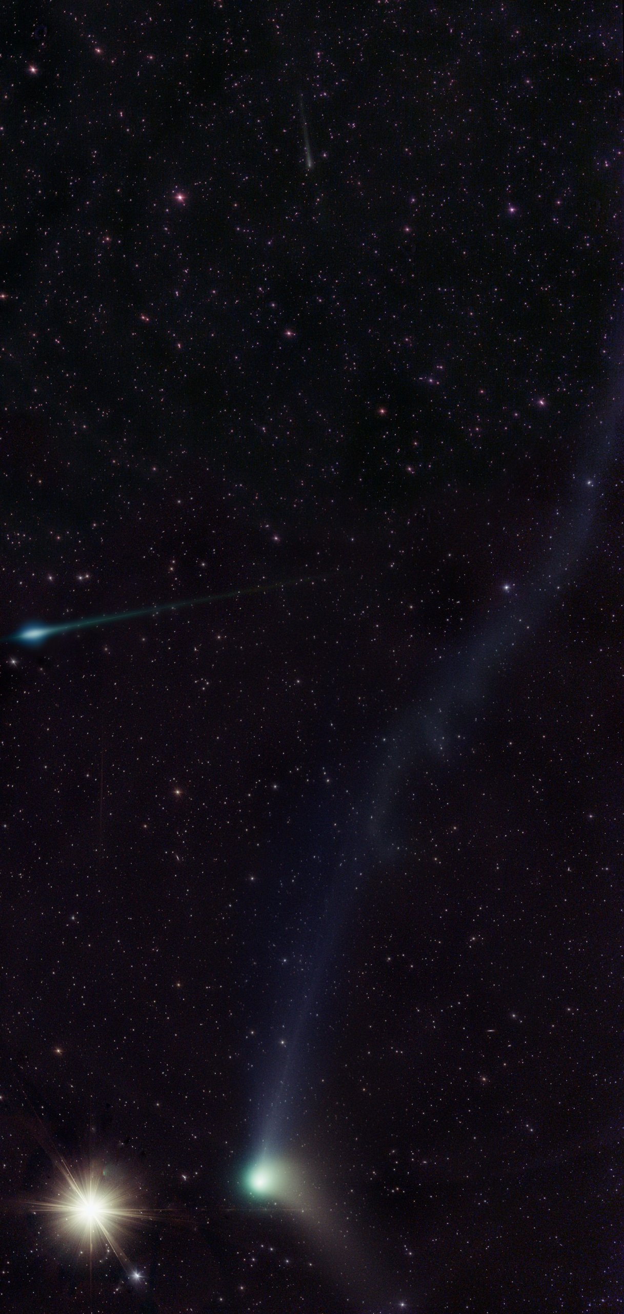 Dois cometas (Catalina e Borrelly), um meteoro e a estrela brilhante ...