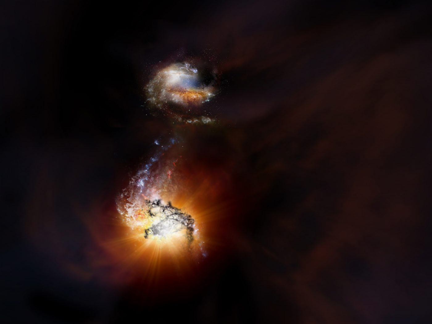 Colisão de Galáxias Gigantes no Universo Primordial